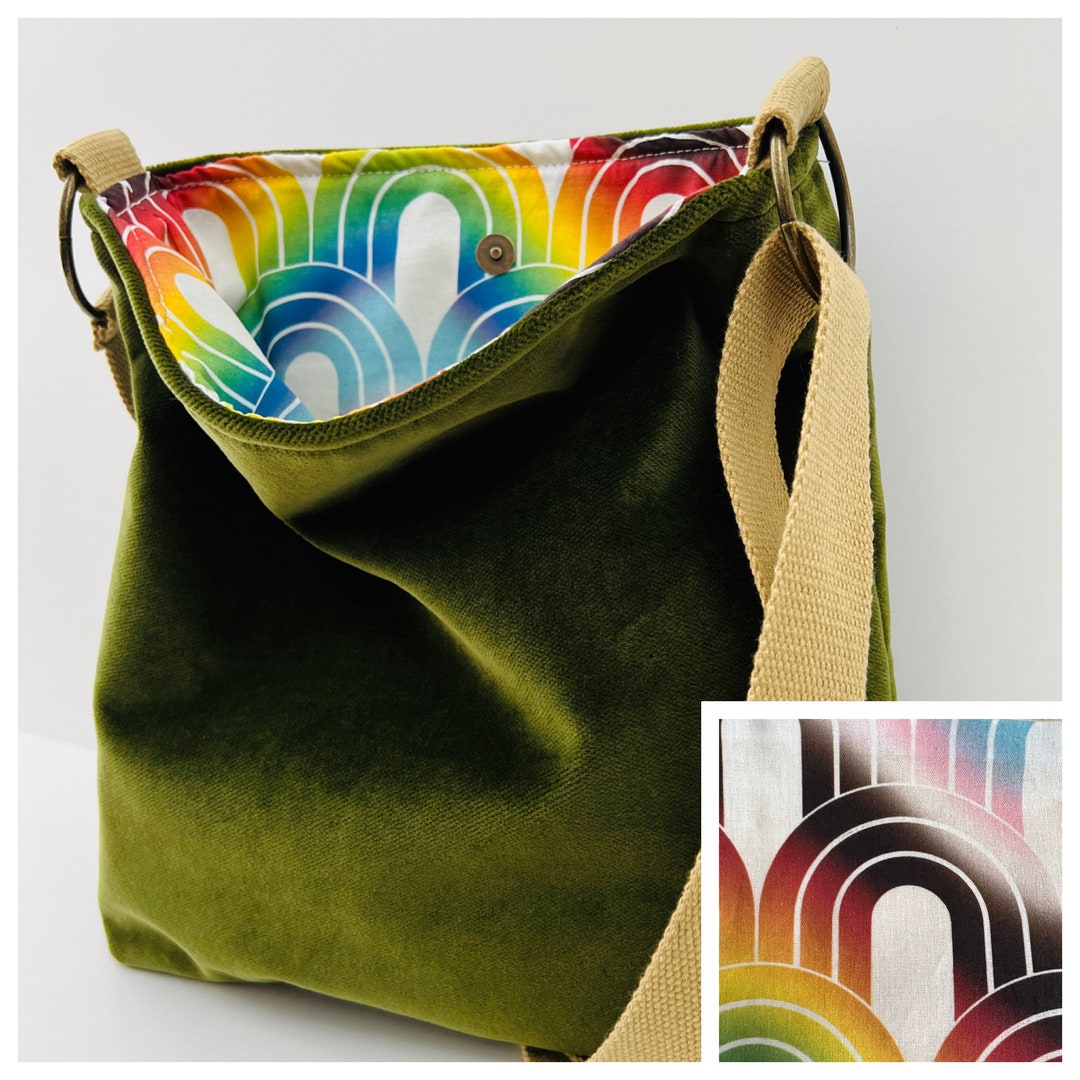 Green Velvet Crossbody Purse, Washable Purse, Over the Shoulder Purse ...