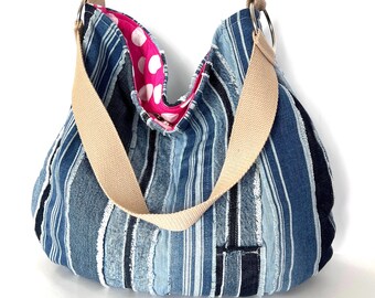Denim Hobo Bag, Over the Shoulder Bag, Cotton Slouchy Bag, Washable ...