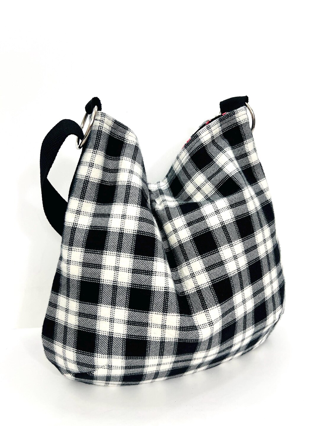 Plaid Flannel Crossbody Hobo Purse, Washable Cloth Hobo Bag, Slouchy ...