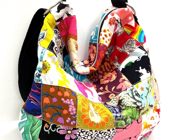 Patchwork Hobo Purse, Cotton Crossbody Bag With Zippers, Shoulder Bag ...