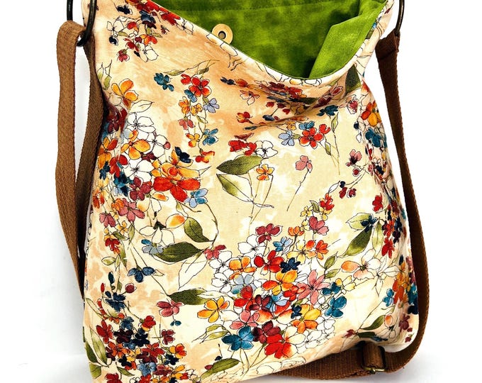 Floral Denim Crossbody Bag, Washable Shoulder Purse, Foldable Travel ...