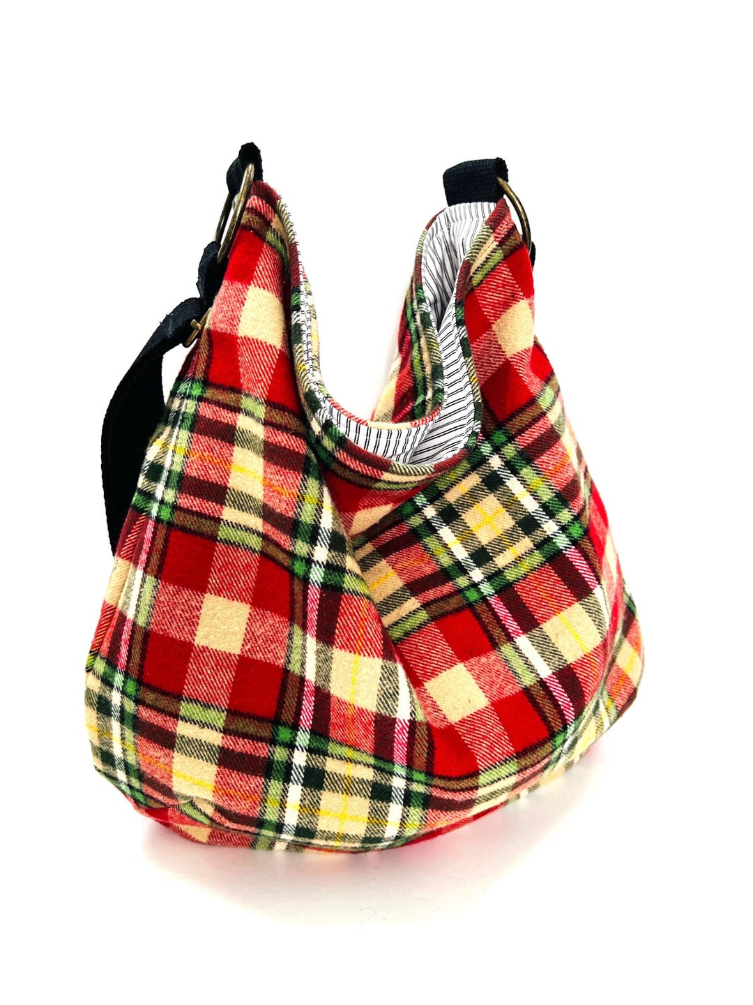 Plaid Flannel Crossbody Hobo Purse, Washable Cloth Hobo Bag, Slouchy ...