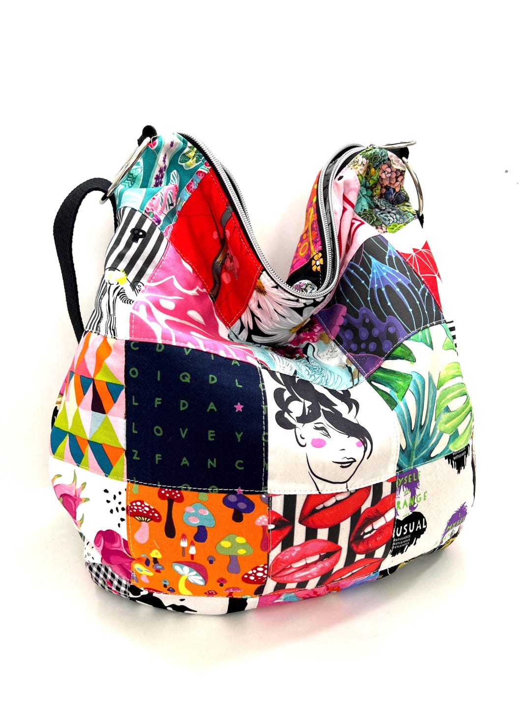 Patchwork Hobo Purse, Cotton Crossbody Bag With Zippers, Shoulder Bag ...