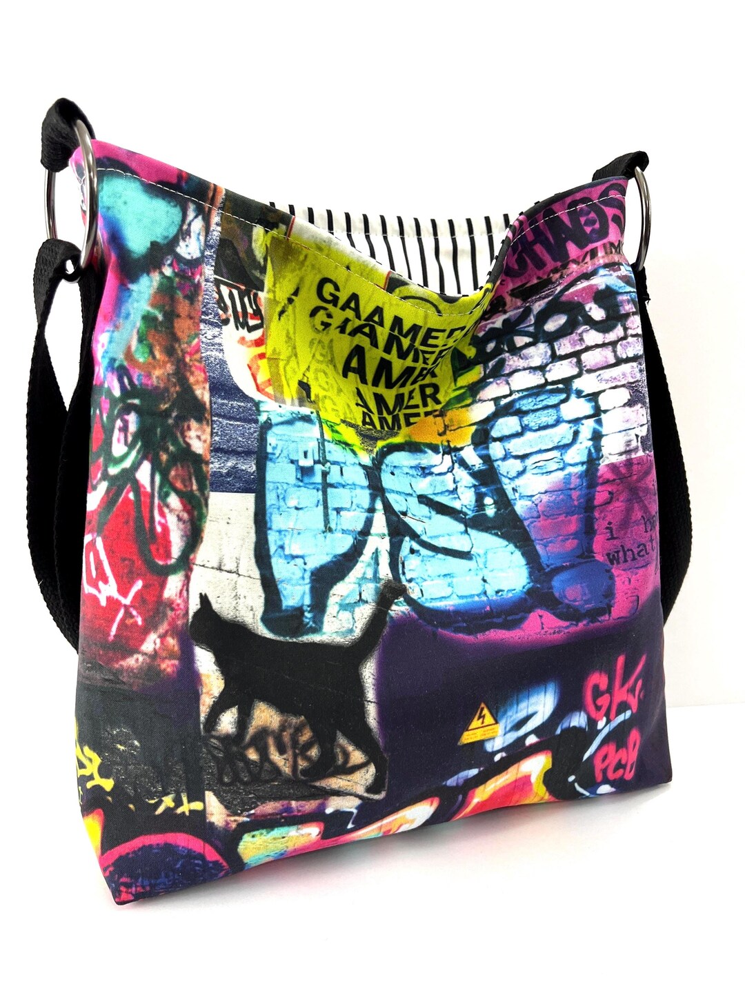 Street Art Crossbody Bag: Slouchy Cotton Graffiti Purse, Adjustable ...