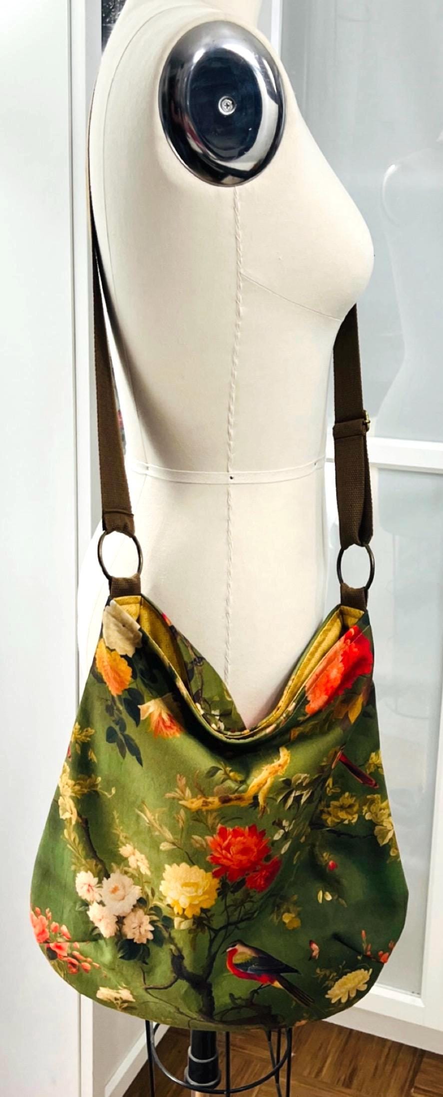 Victorian Birds Cotton Crossbody Hobo Bag: Handmade Slouchy Purse With ...