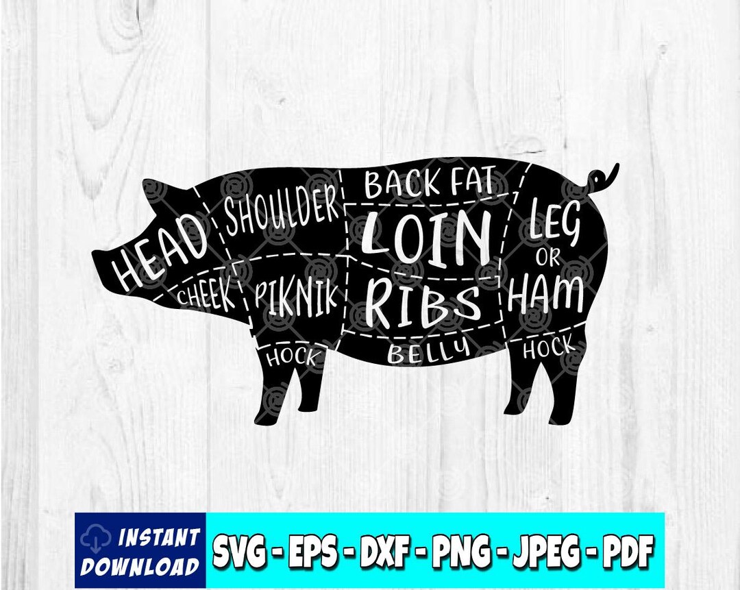 Pig Pork Diagram SVG | Butcher Guide Svg | Butcher Pig Cuts | Butcher ...