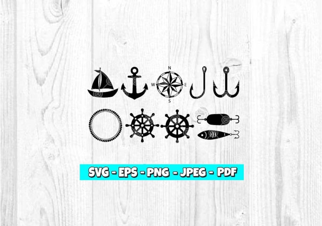 Nautical SVG Clipart Bundle: Ocean Boat, Anchor, Fishing (digital ...