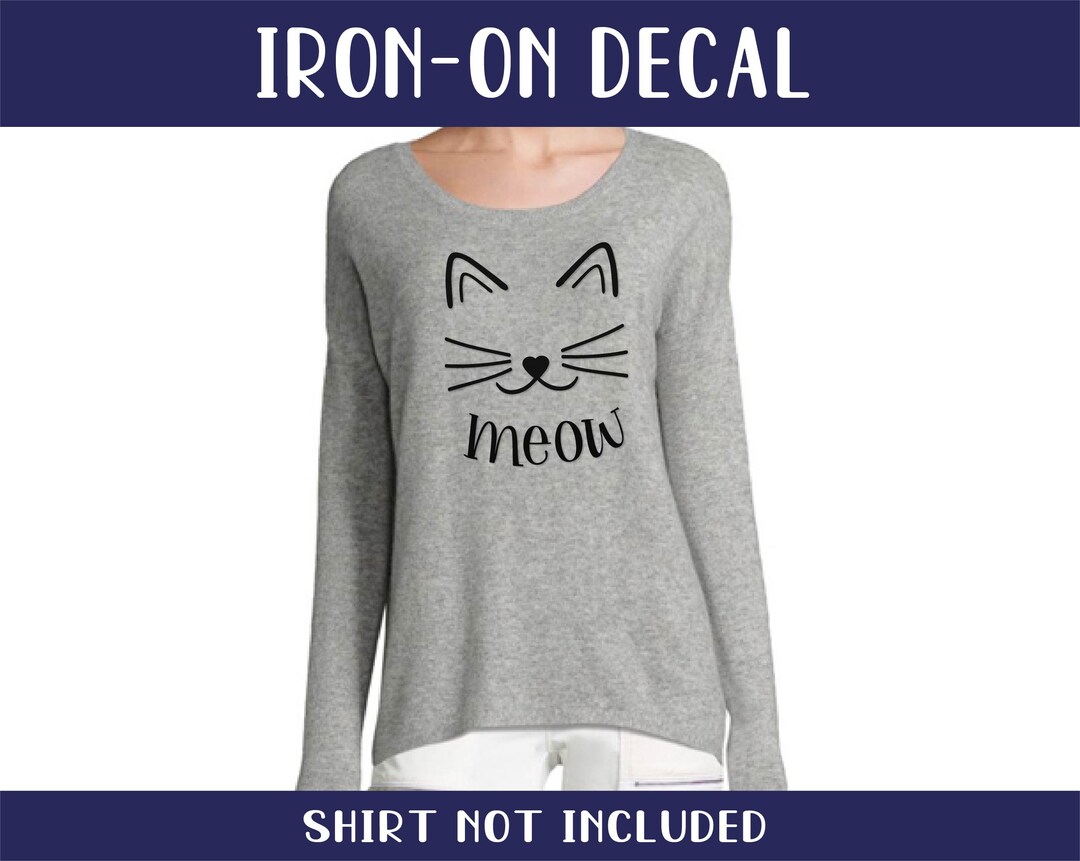 Meow Cat Face Iron on Decal - Etsy