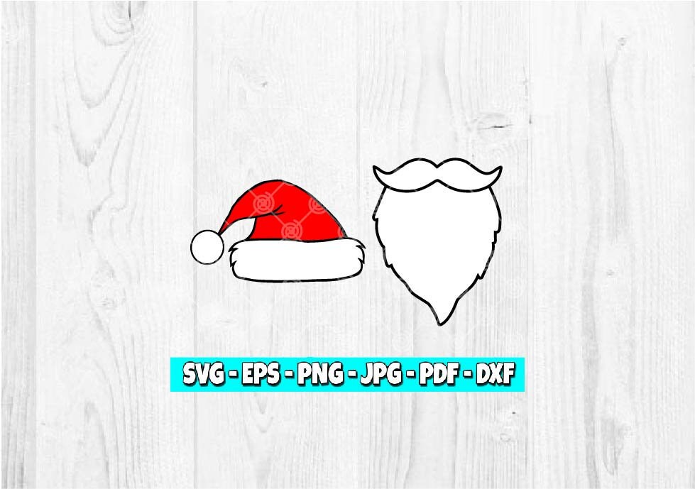 Santa Hat & Beard SVG Santa Face svg Beard svg Santa Hat | Etsy