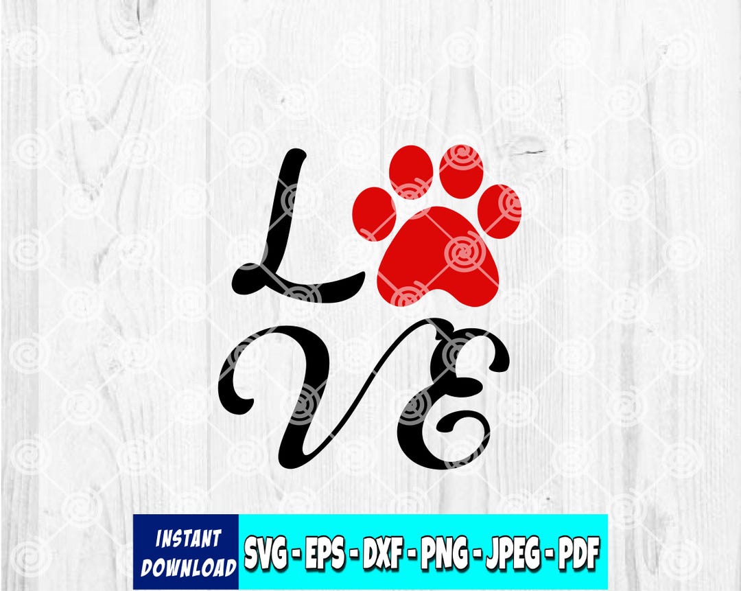 Love Paw Print SVG: Cursive Heart Pet Design (digital File) - Etsy
