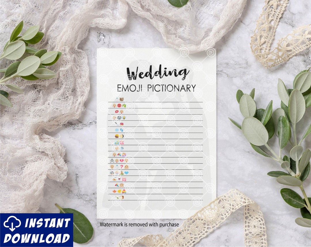 Wedding Emoji Pictionary Template Digital Download Bridal Shower ...