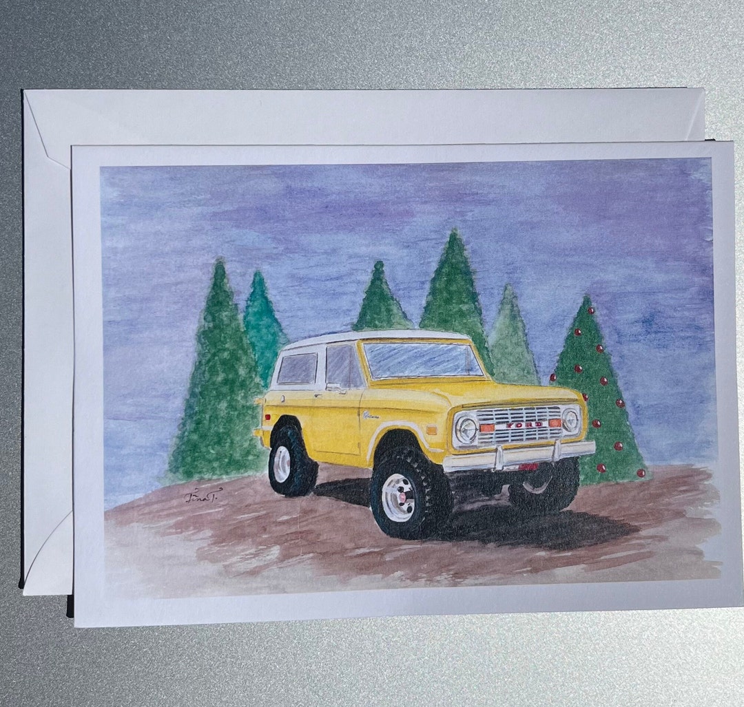 Early Ford Bronco Christmas Card | Yellow Bronco - Etsy
