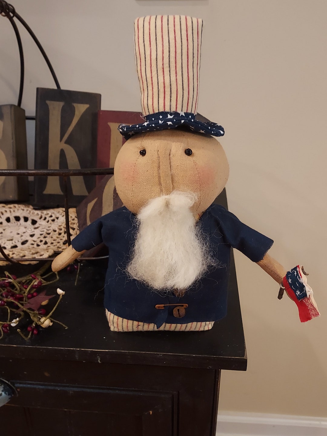 Uncle Sam Stump Doll, Uncle Sam Shelf Sitter, Patriotic Decor ...