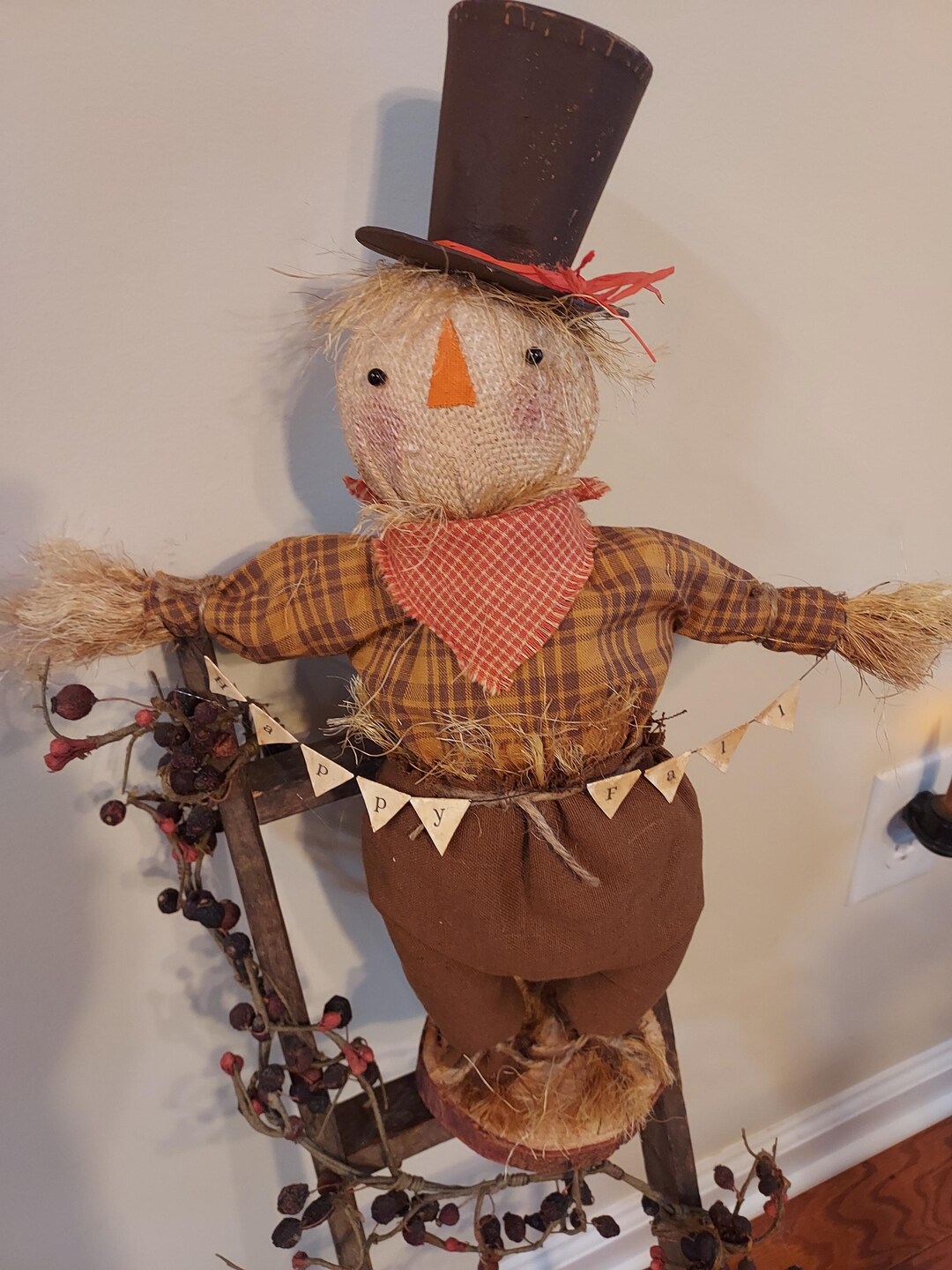 OOAK Standing Scarecrow, Happy Fall Scarecrow, Scarecrow Shelf Sitter ...