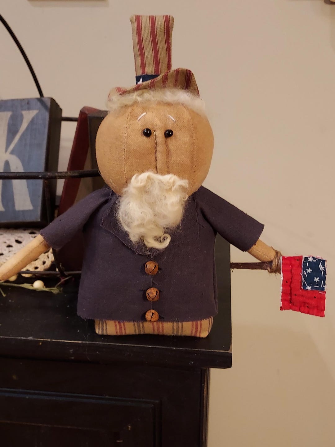 Handmade Uncle Sam Stump Doll, Patriotic Shelf Sitter - Etsy