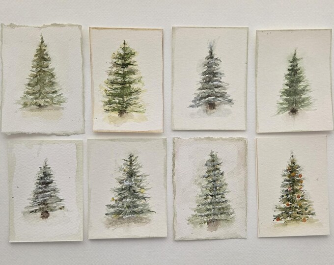 Miniature Watercolor Evergreen Tree Painting: Loose Style Art. 2.5 X 3. ...