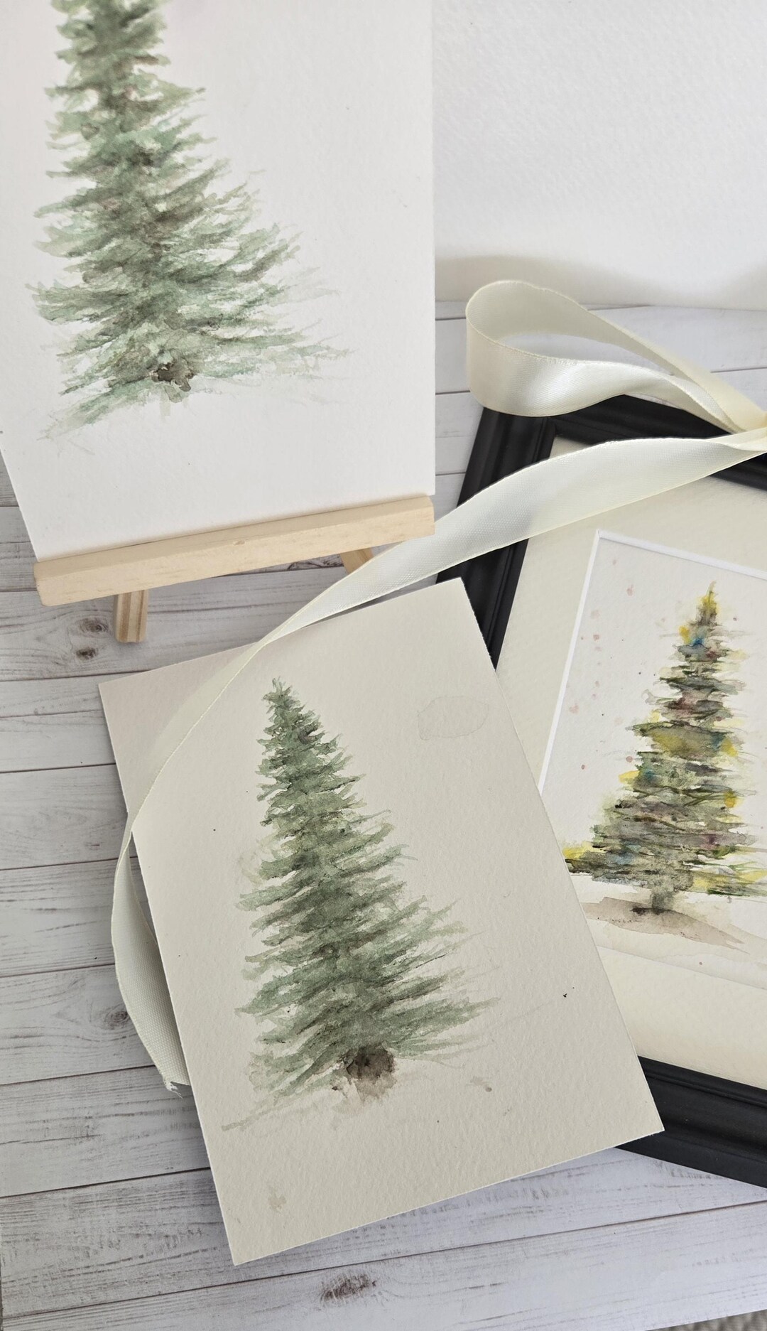 Original Hand-painted, Watercolor Paintings of Abstract Evergreen Trees ...