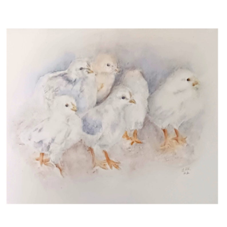 Original Spring Chicks Painting Watercolor Bird Wall Art NOT - Etsy