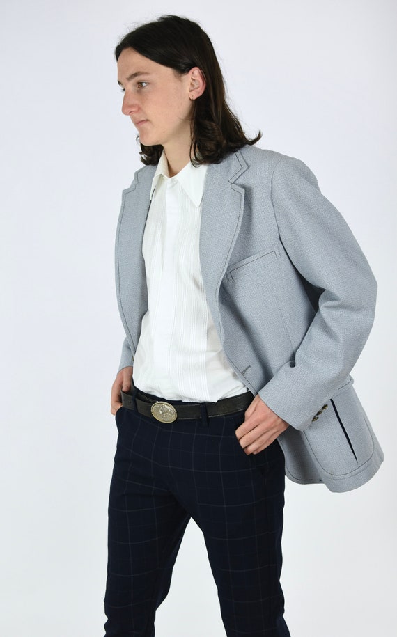 1970s Pale Blue Fleck Summer Weight Unstructured Mens… - Gem