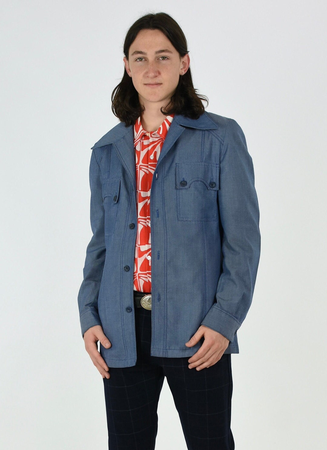 1970's Blue Chambray Dagger Collar Safari Shirt Jacket - Etsy