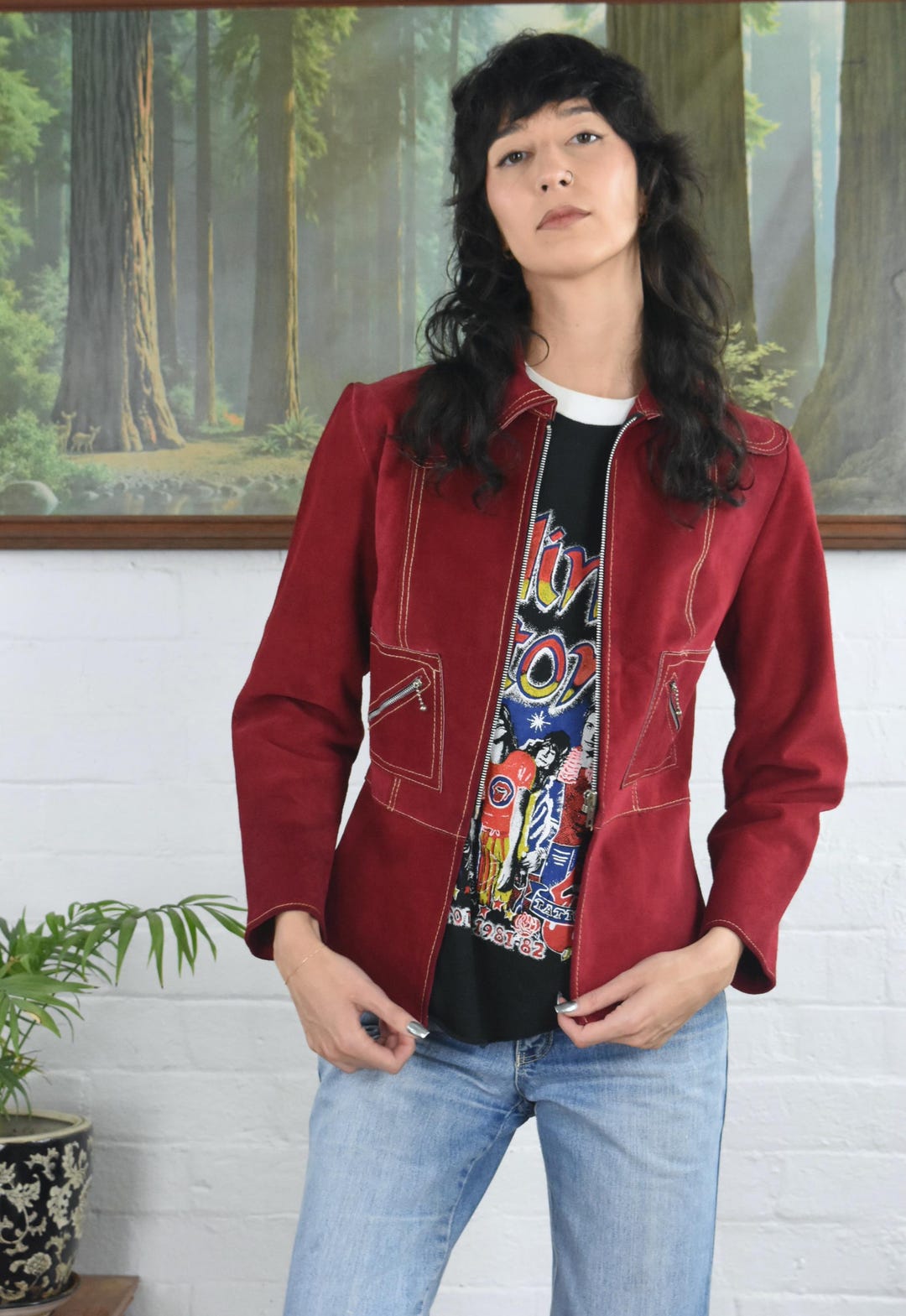 1970s Red Suede Zip Front Rocker Jacket - Etsy