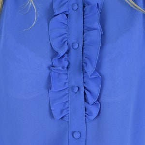 1970s Semi Sheer Blue High Neck Ruffle Collar Blouse - Etsy