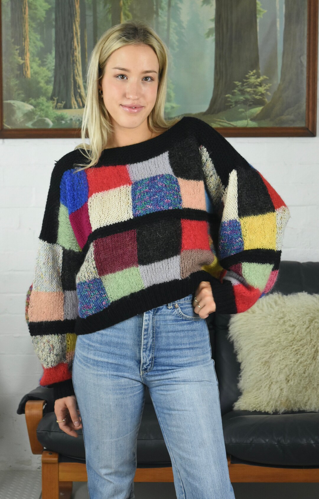 1980s Hand Knit Oversized Mondrian Check Jumper - Etsy Australia
