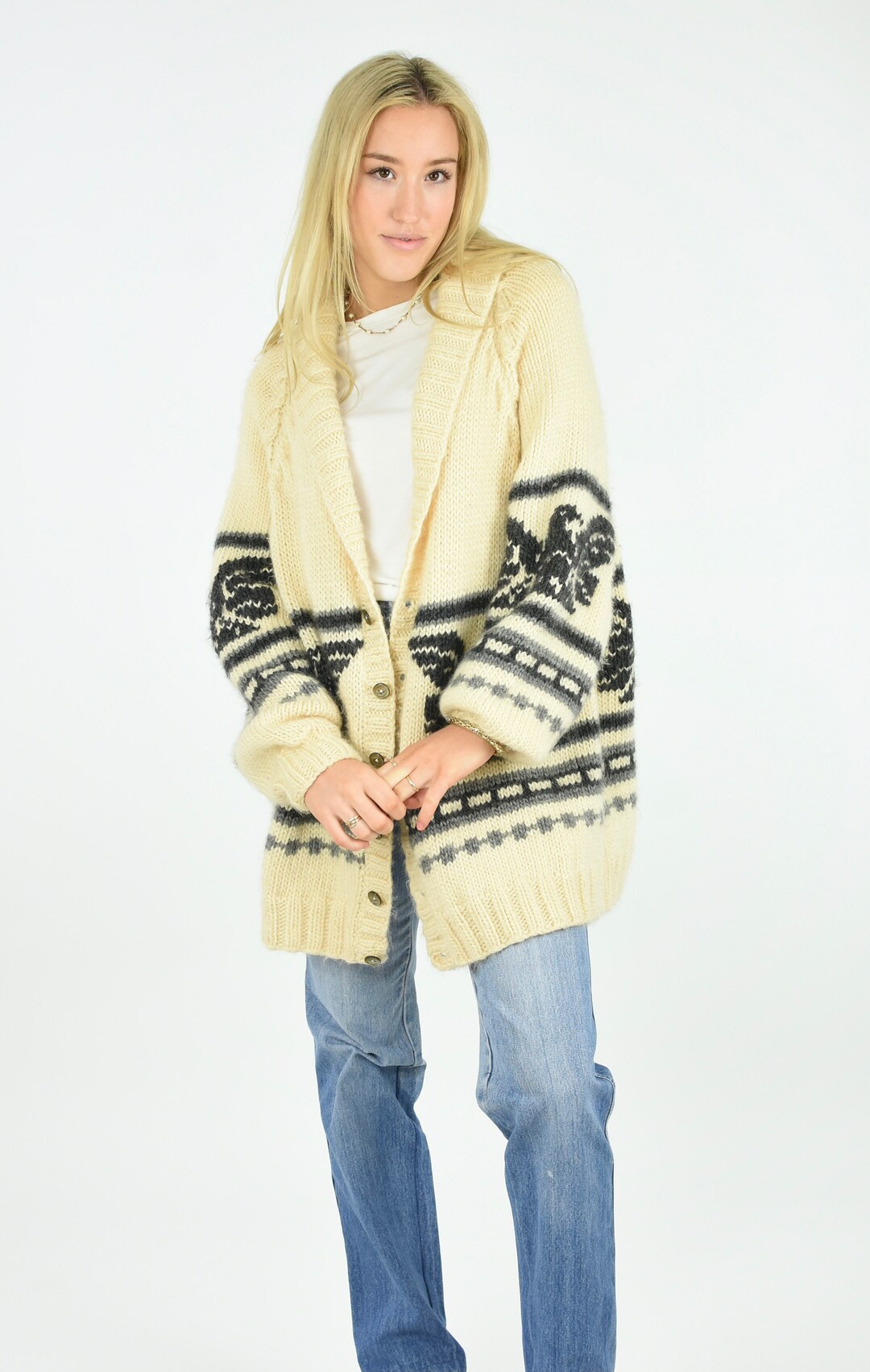 1970s Iconic Wool Knit Eagle Motif Cowichan Oversize Cardigan - Etsy