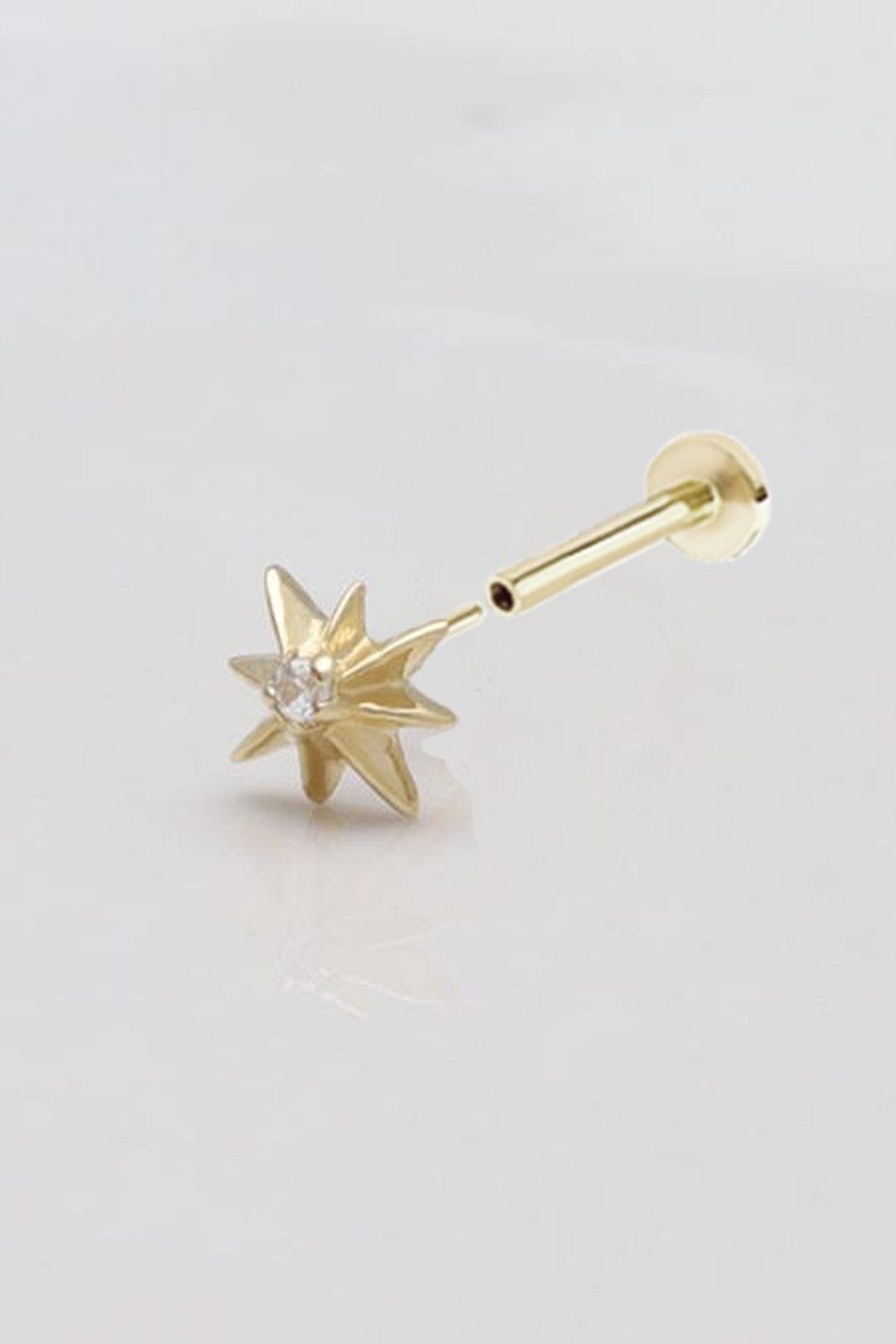 14K Solid Gold Cartilage Tragus Helix Inner Conch Nose Sunlight Star ...