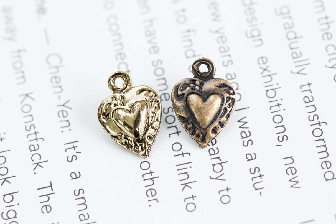 Heart Charmheart Heart Pendant Brass Charm Beading | Etsy