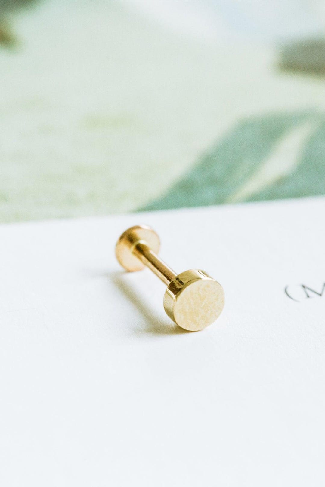 14K Solid Gold Cartilage Tragus Helix Inner Conch Round Post Flat Back ...