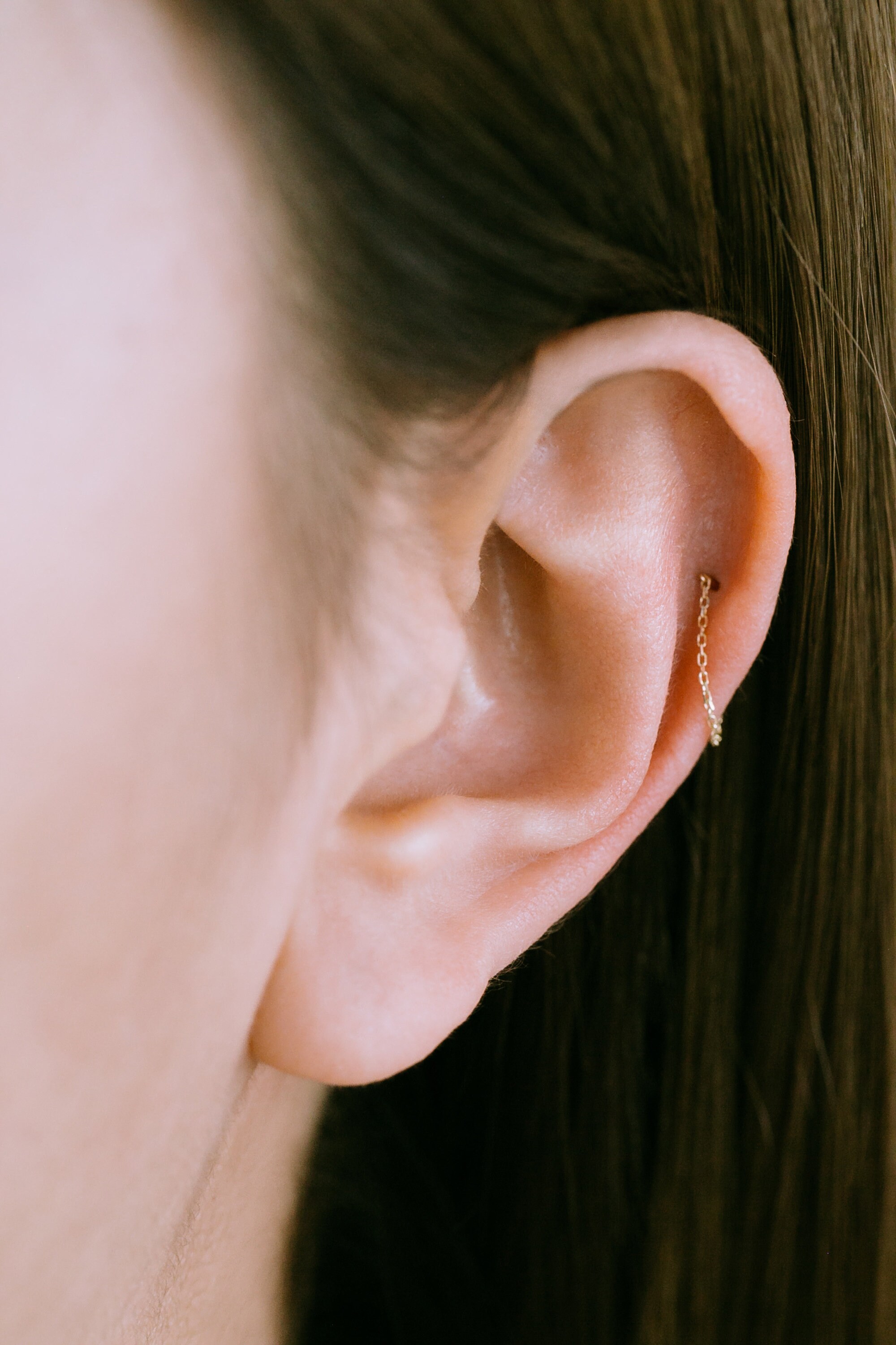 14k Real Solid Gold Cartilage Helix Minimalist Chain Drop | Etsy