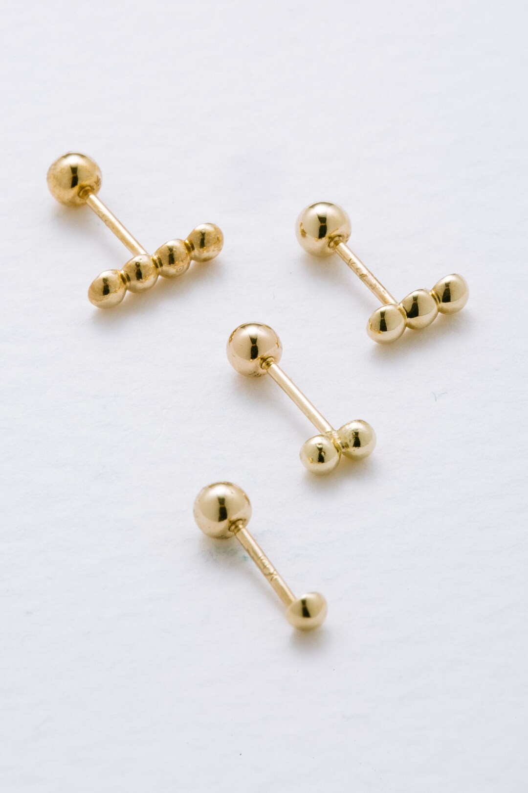 14k Solid Gold Round Ball Series Barbell Ball Ear Post Stud Earring ...