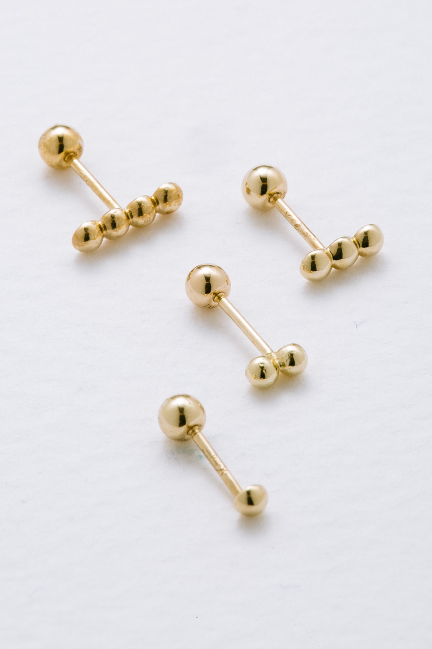 14k Solid Gold Round Ball Series Barbell Ball Ear Post Stud - Etsy