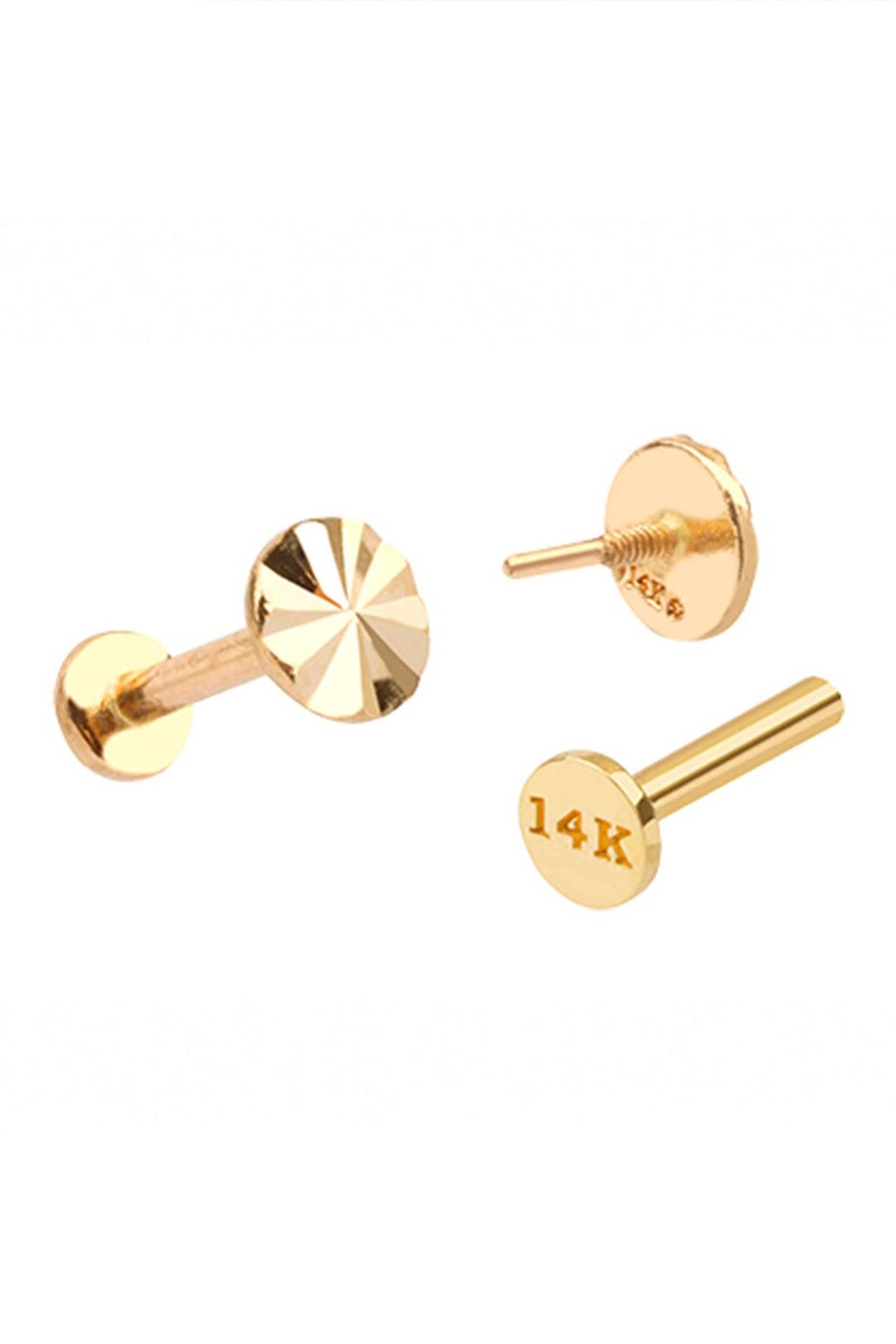 14K Solid Gold Cartilage Tragus Helix Inner Conch Diamond Cutting Round ...