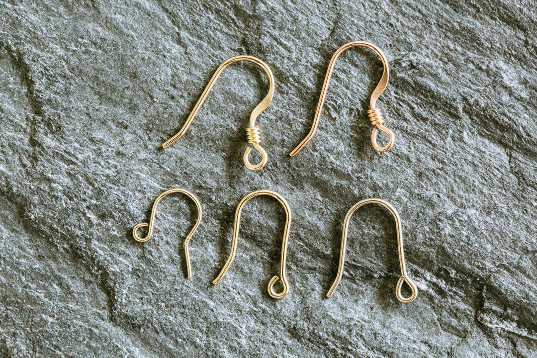 14k Real Solid Gold Round Drop Dangle Fish Hooks Hoop Ear Studs Earring ...