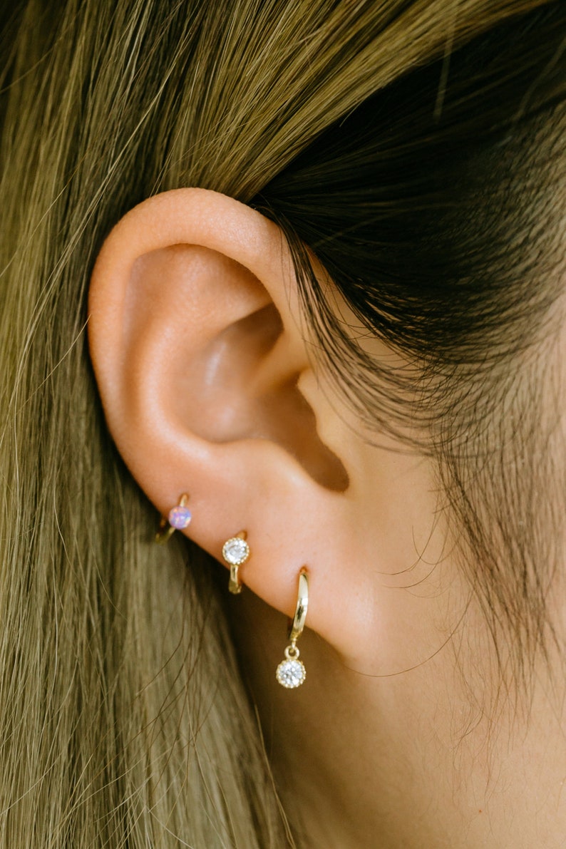 14K Solid Gold Jewelry Bling Cz Winkle Round Earring Hoop Ring - Etsy