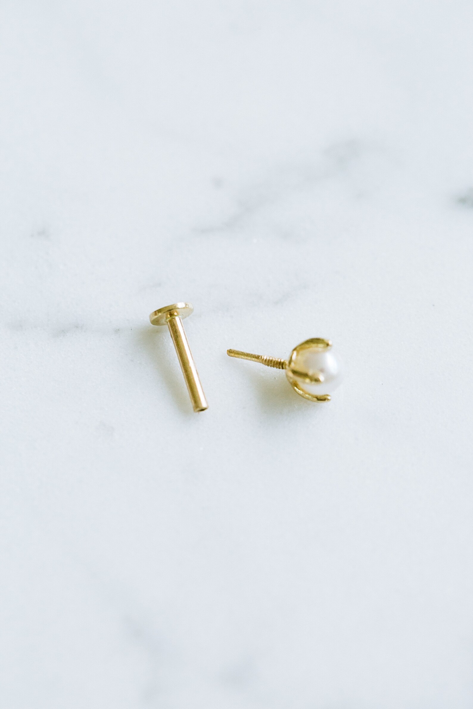 14K Real Gold 4 Prongs Fresh Water Pearl Tragus Helix Cartilage Inner ...
