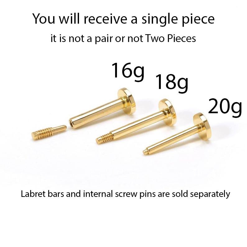 14K Solid Gold Flat Back Internally Threaded Labret Post Backing Bar or ...