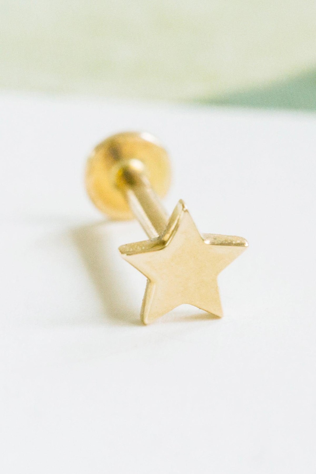 14K Solid Gold Cartilage Tragus Helix Inner Conch Star Post Flat Back ...