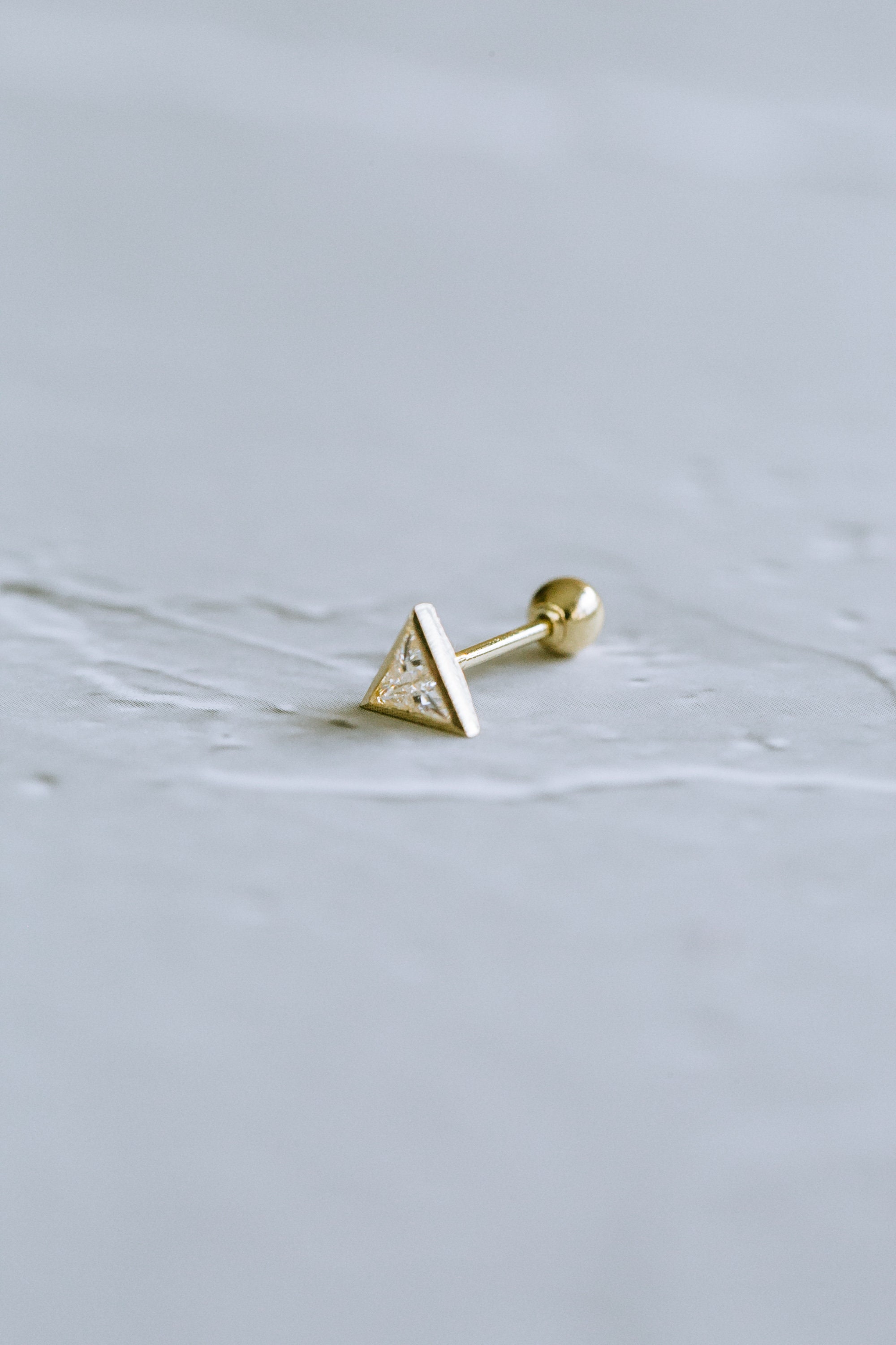14k Real Solid Gold CZ Square Triangle Tragus Helix Inner Conch ...