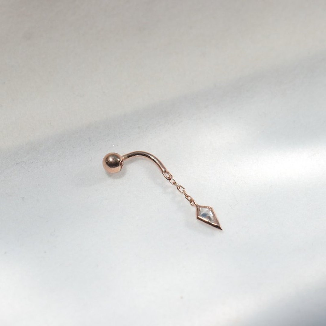 14K 18k Solid Gold Jewelry Minimalist Diamond Shape Cz Chain Dangle ...