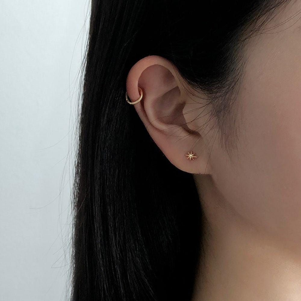 14K Solid Gold Cartilage Tragus Helix Inner Conch Nose Sunlight Star ...