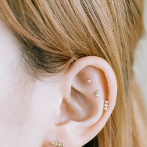 14k Solid Gold Round Ball Series Barbell Ball Ear Post Stud Earring ...