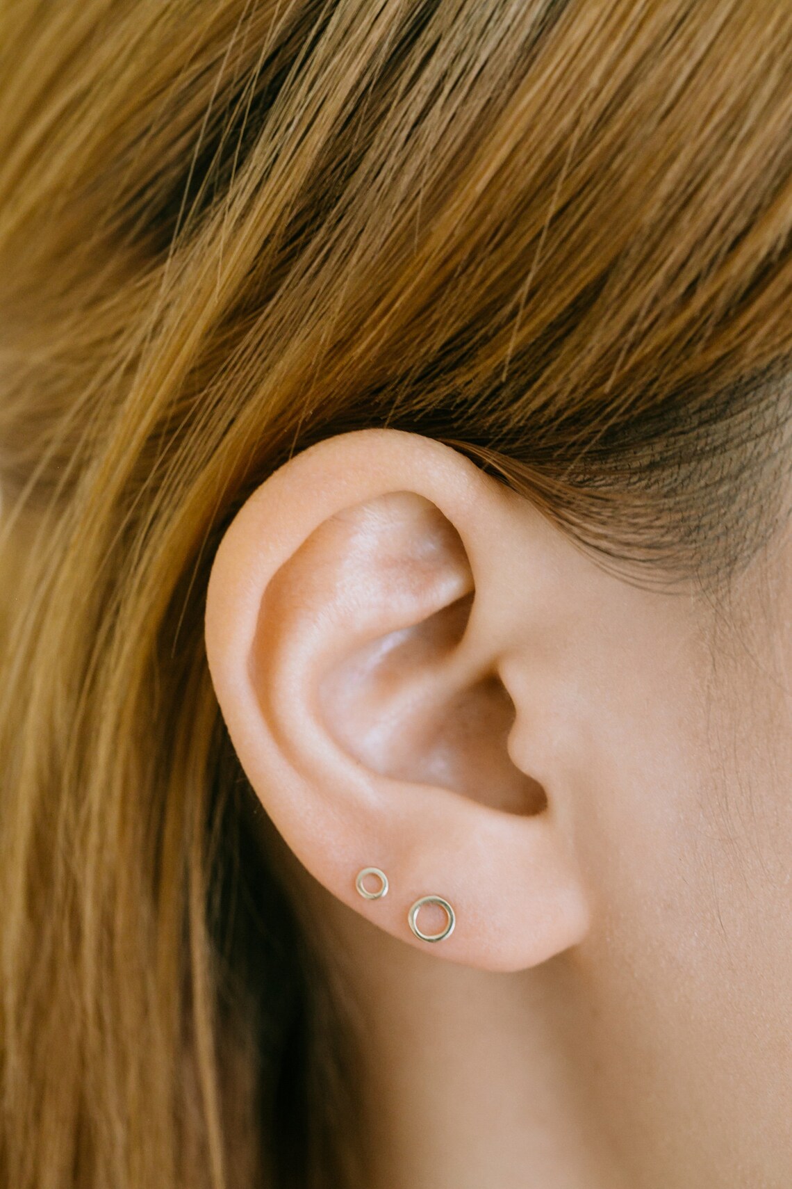 14k Solid Gold Open Round Barbell Ball Ear Post Stud Earring Piercing ...