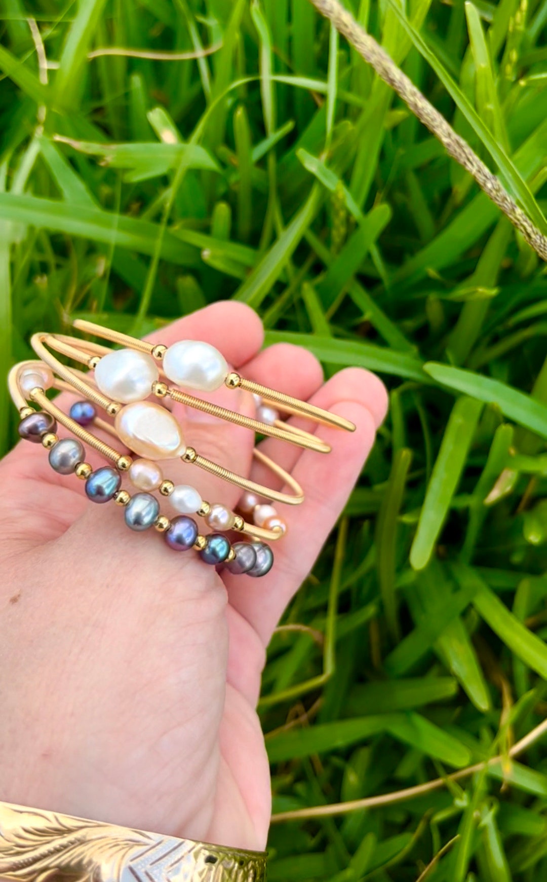 Pearl Bracelet Cuff Memory Wire Baroque Pearls Made in Hawaii Cultured ...