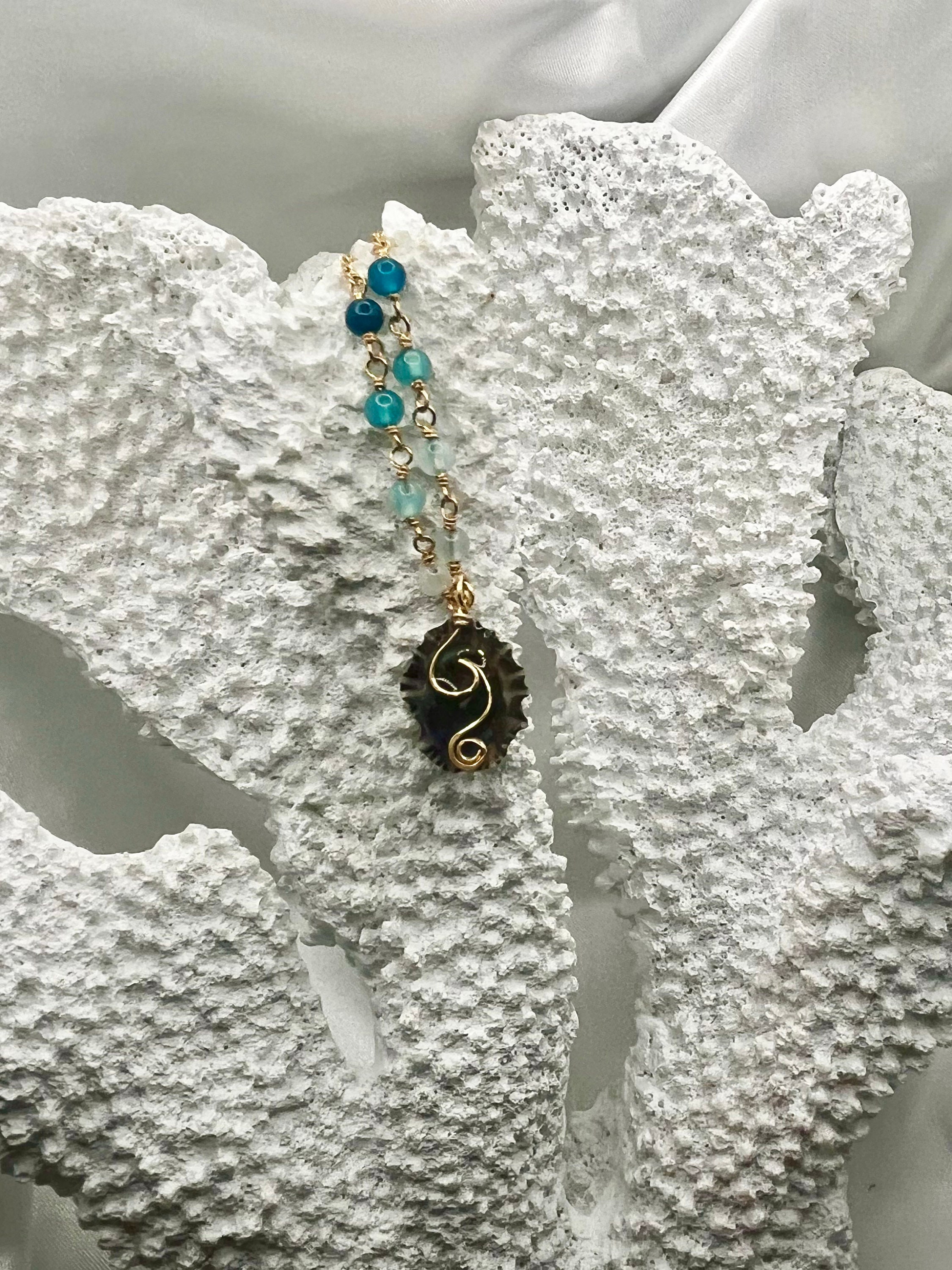 Opihi Kai Necklace Wave Necklace Hawaiian Opihi Shell Aqua Blue Beads ...