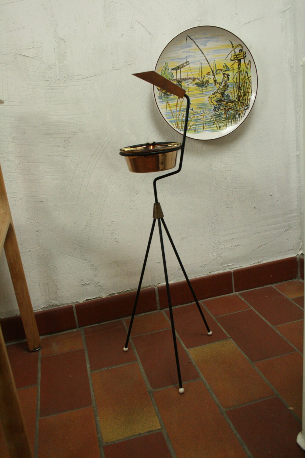 Teak handled 50s tripod ashtray