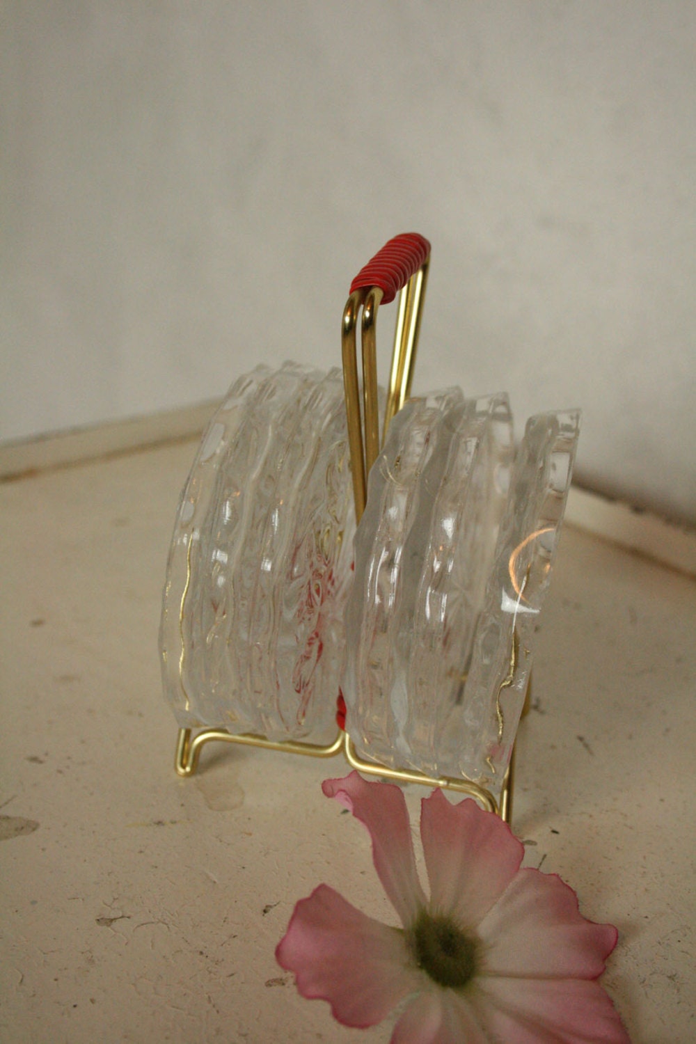 50s crystal/glass coaster set