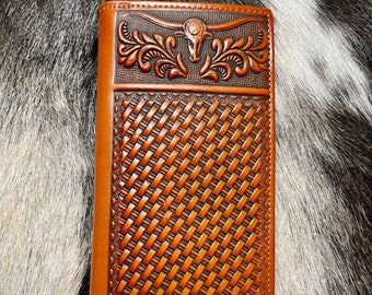 Western Cowboy Wallet Genuine Leather LONG HORN Bi-fold Long | Etsy